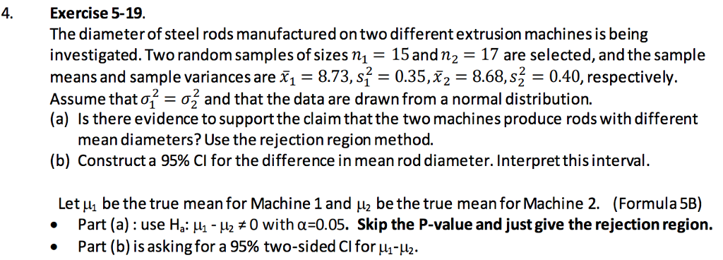 Solved Exercise 5-19. The diameter of steel rods | Chegg.com