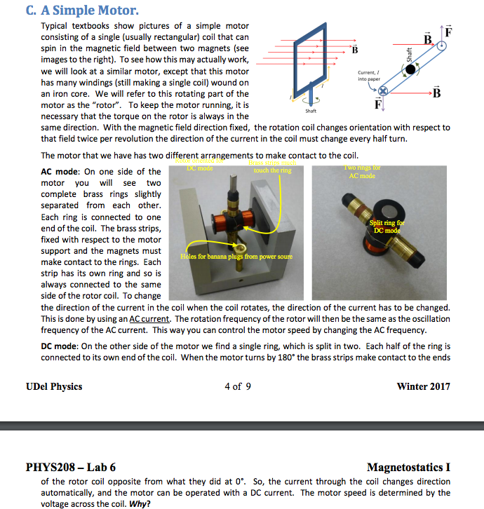 Solved For the simple motor running in DC mode in part C, | Chegg.com