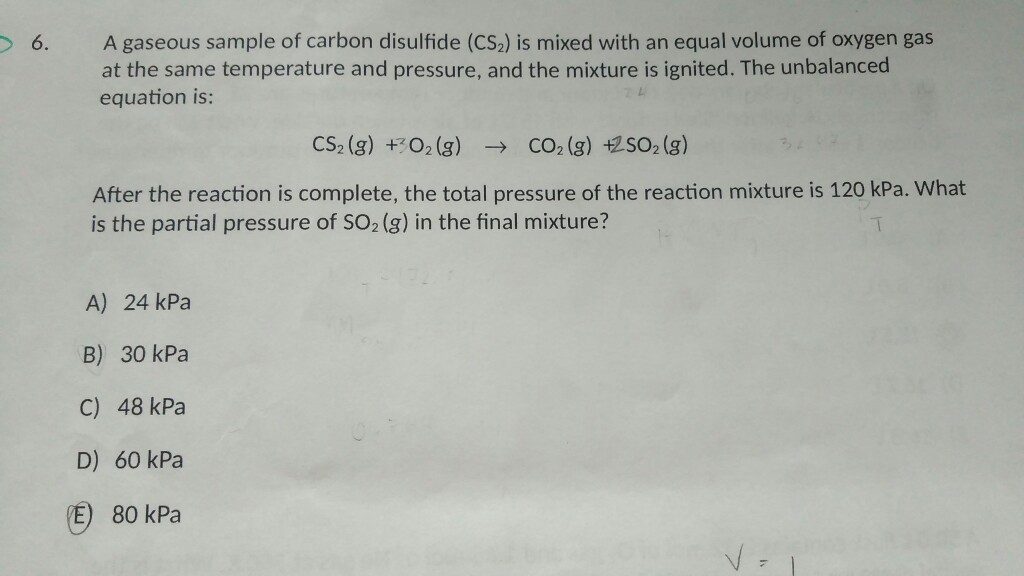 Solved A gasoues sample of carbon disulfide (CS2) is mixed | Chegg.com