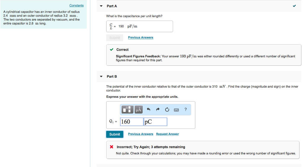 Solved Constants Part A A cylindrical capacitor has an | Chegg.com