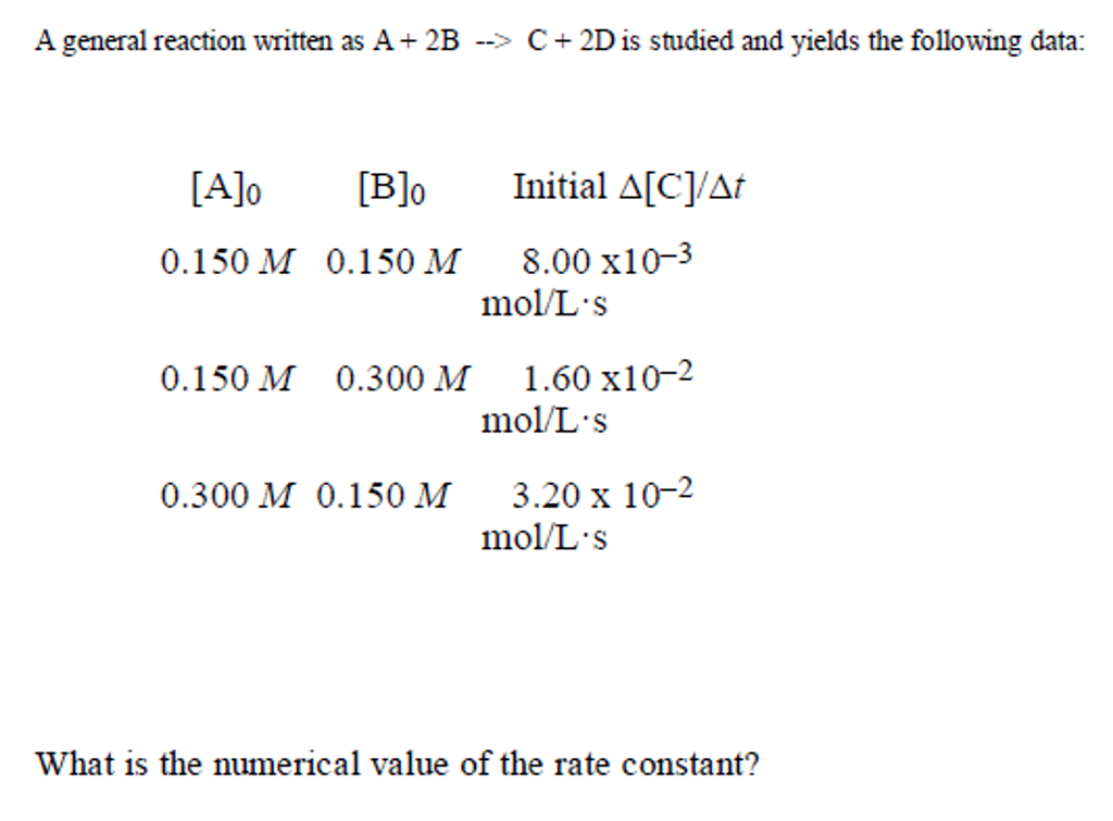 Solved A general reaction written as A + 2B rightarrow C + | Chegg.com
