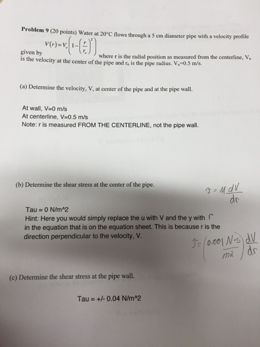 Solved Problem 9 (20 points) Water at 20 C flows through a | Chegg.com