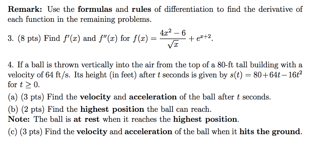 Solved Remark: Use the formulas and rules of differentiation | Chegg.com