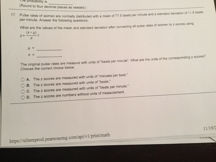 Solved Pulse rate of women are normally with a mean of 77.5 | Chegg.com
