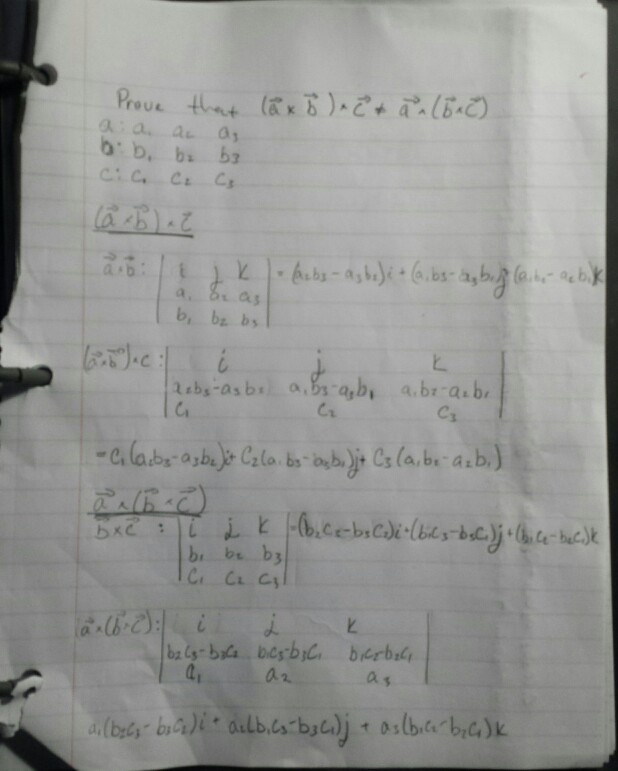 Solved I'm trying to prove that vectors (axb)xc do not equal | Chegg.com