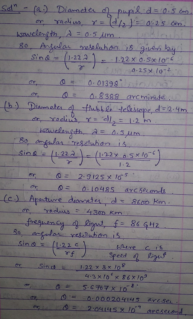 4. Angular resolution: (a) Calculate the best angular | Chegg.com