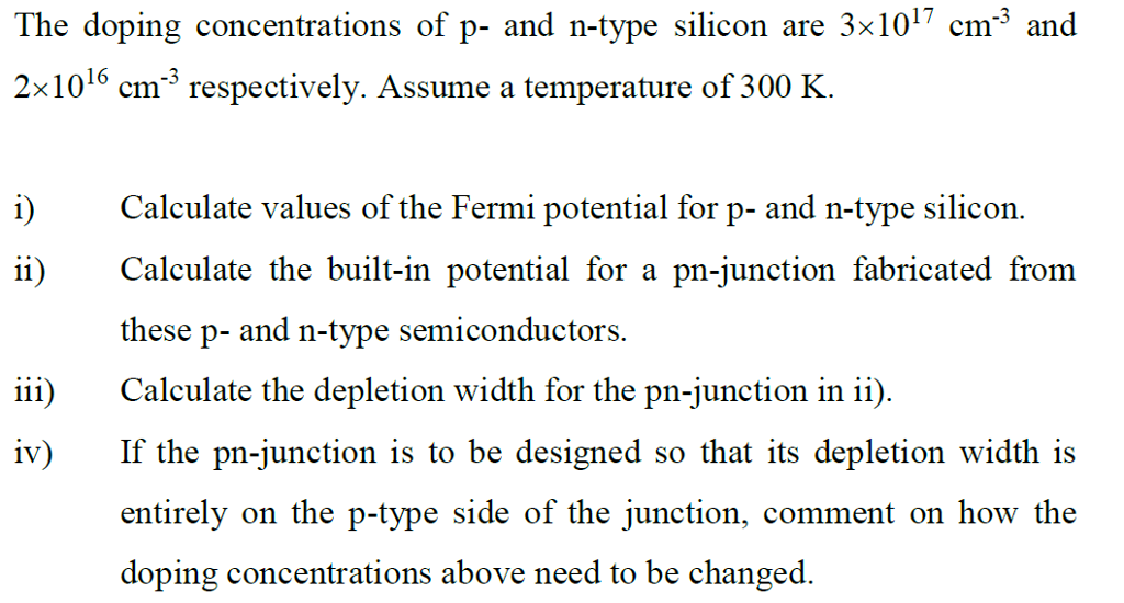 Solved The doping concentrations of p- and n-type silicon | Chegg.com