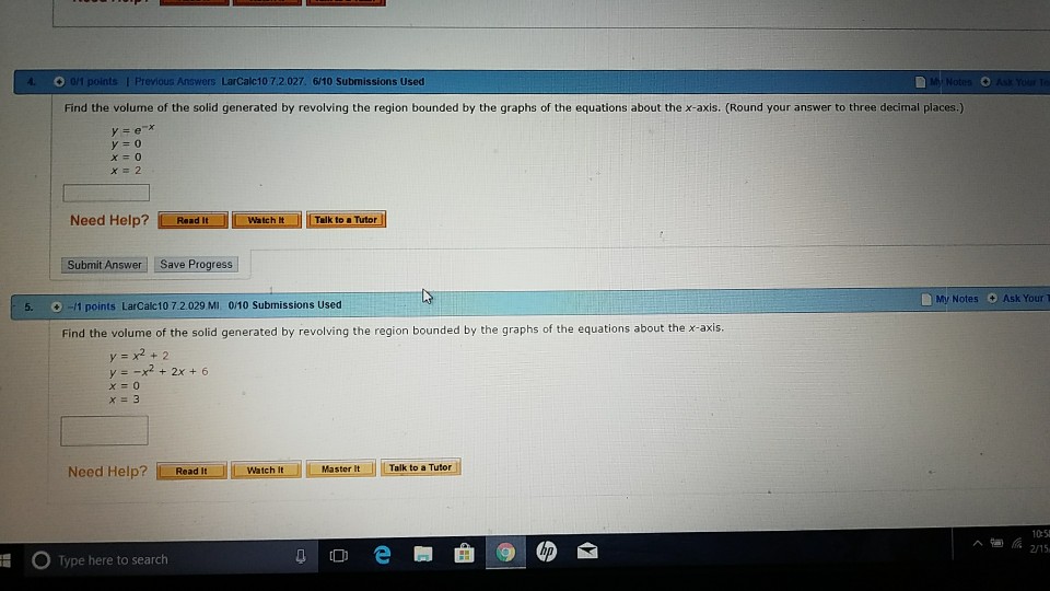 Solved 0/1 points I Previous Answers LarCalc10 7.2.027. 6 | Chegg.com