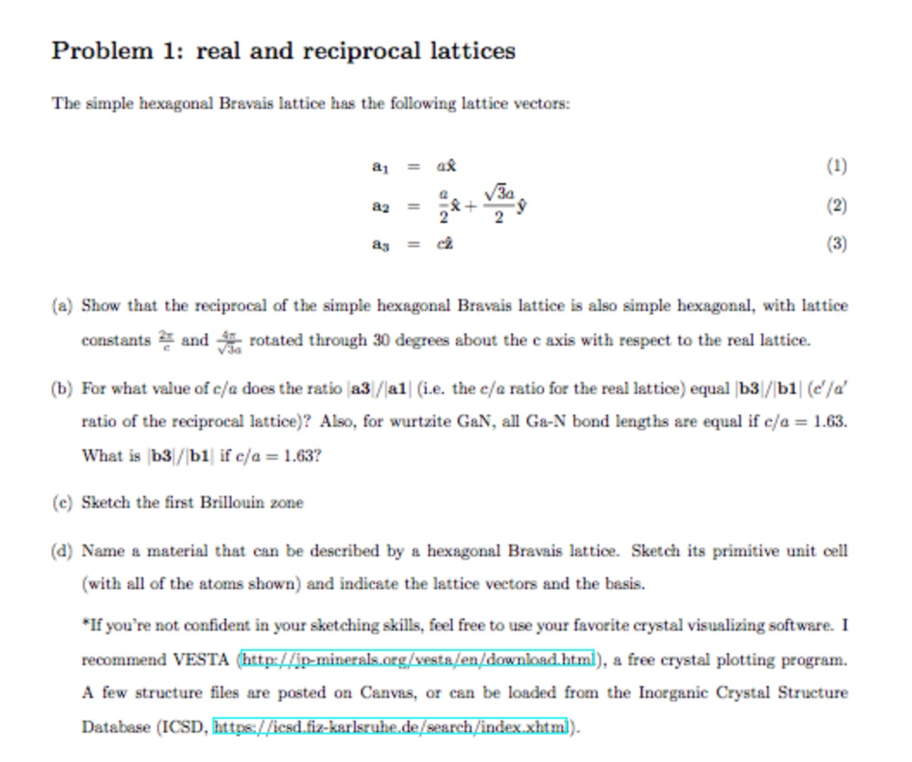 Problem 1: real and reciprocal lattices The simple | Chegg.com