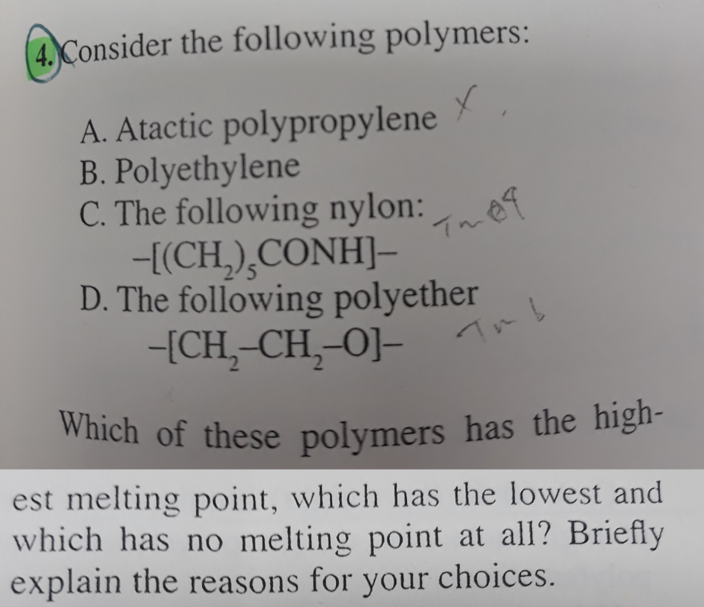 Solved 4. Consider the following polymers: A. Atactic | Chegg.com