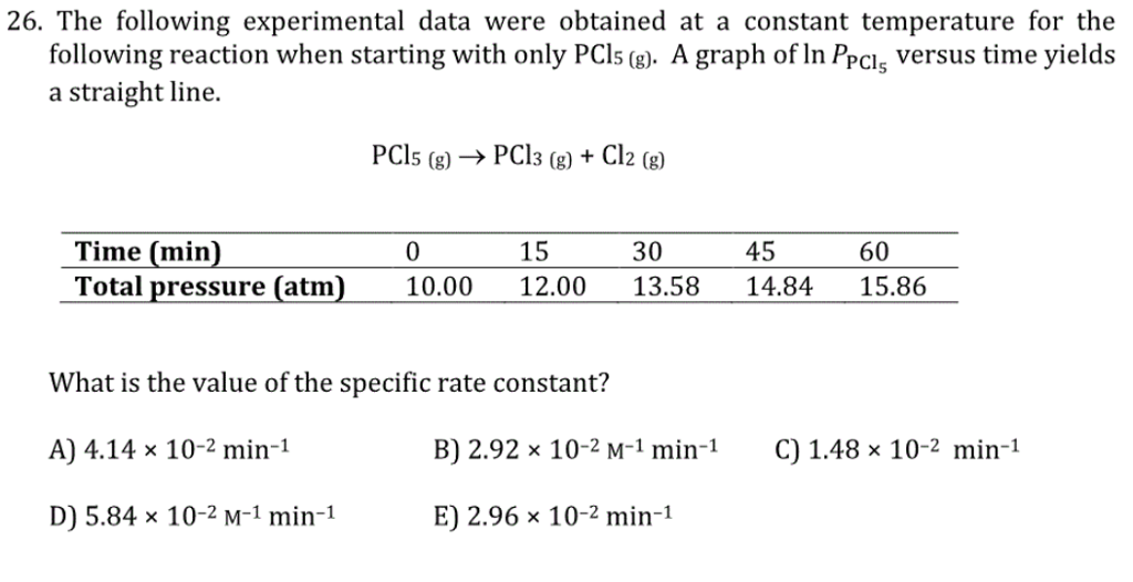 Solved 26. The following experimental data were obtained at | Chegg.com