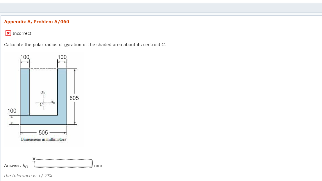 Solved Appendix A, Problem A/060 Incorrect Calculate the | Chegg.com