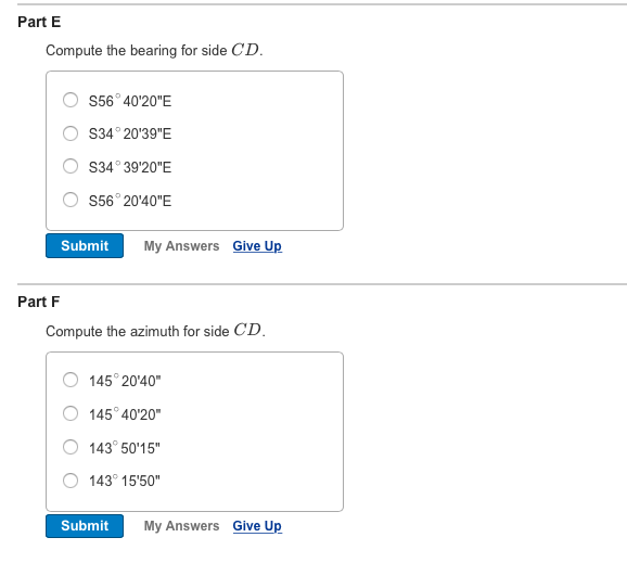 Solved Part A Compute the azimuth from north of line CD. | Chegg.com