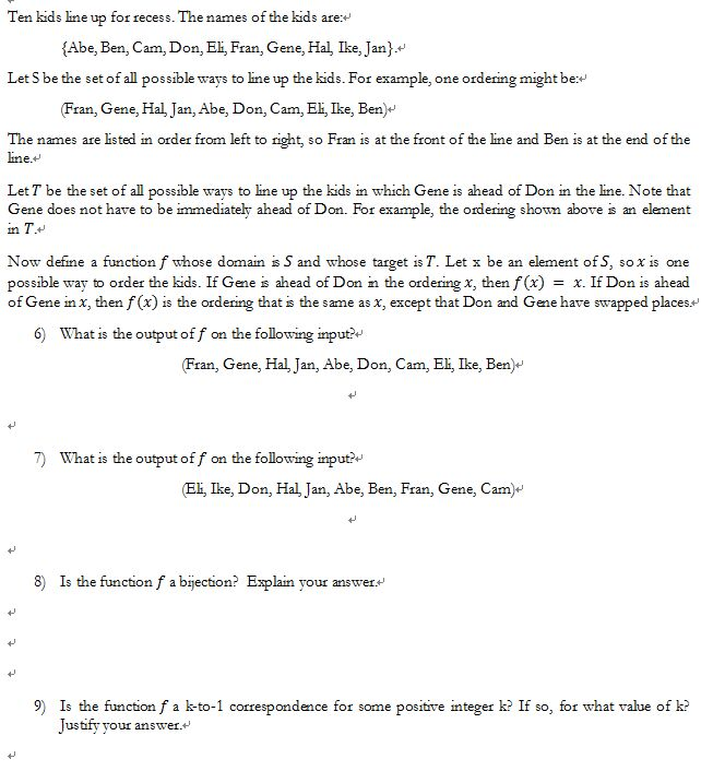 Solved Ten kids line up for recess. The names of the kids | Chegg.com