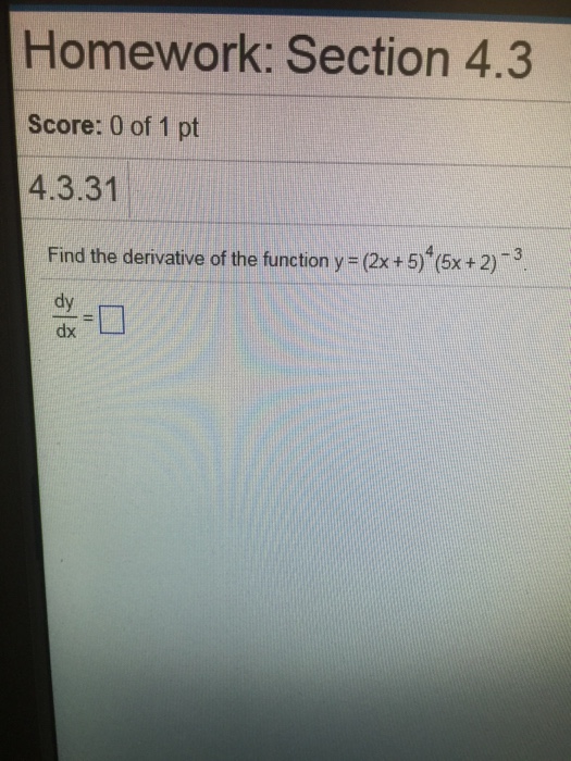 Solved Find the derivative of the function y = (2x + 5)^4 | Chegg.com