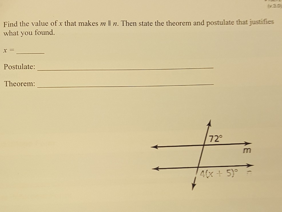 Solved V 3 0 Find The Value Of X That Makes M Il N Then
