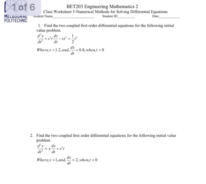 Solved Find the two coupled first order differential | Chegg.com Solved Find the two coupled first order differential | Chegg.com