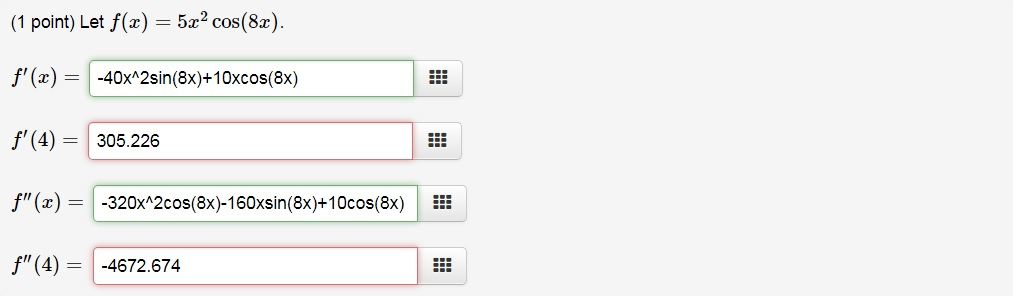Solved (1 point) Let 'f(x) 5x2 cos (82) x)- | Chegg.com