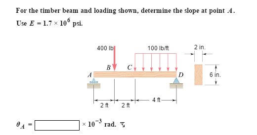 Solved For the timber beam and loading shown, determine the | Chegg.com
