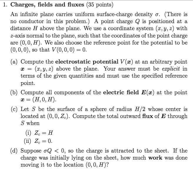 Solved An infinite plane carries uniform surface-charge | Chegg.com