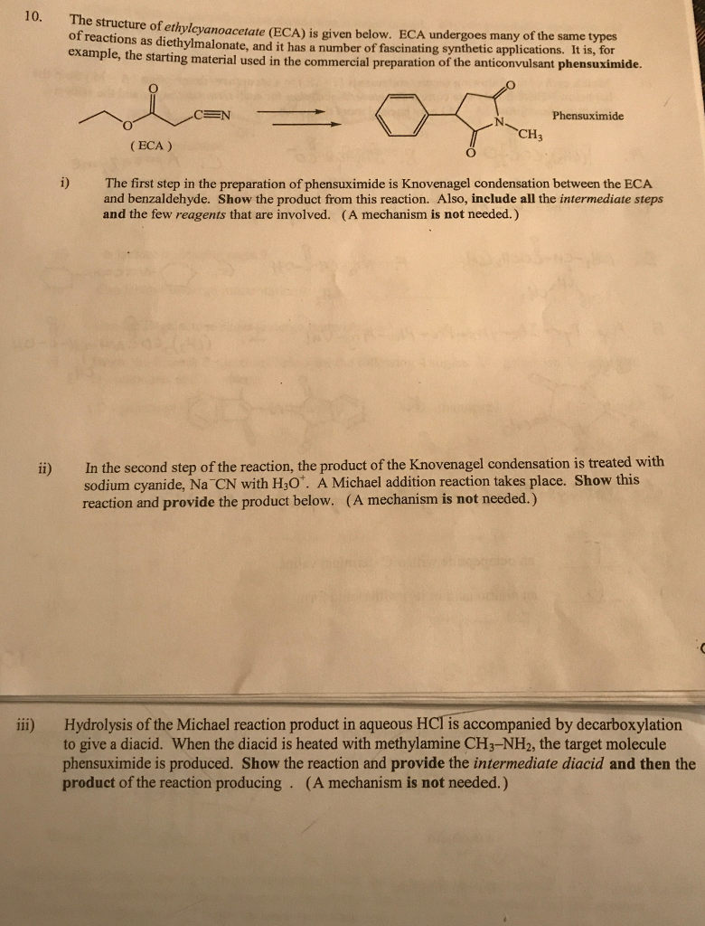 Solved 10. The structure of ethylcyanoacetate (ECA) is given | Chegg.com