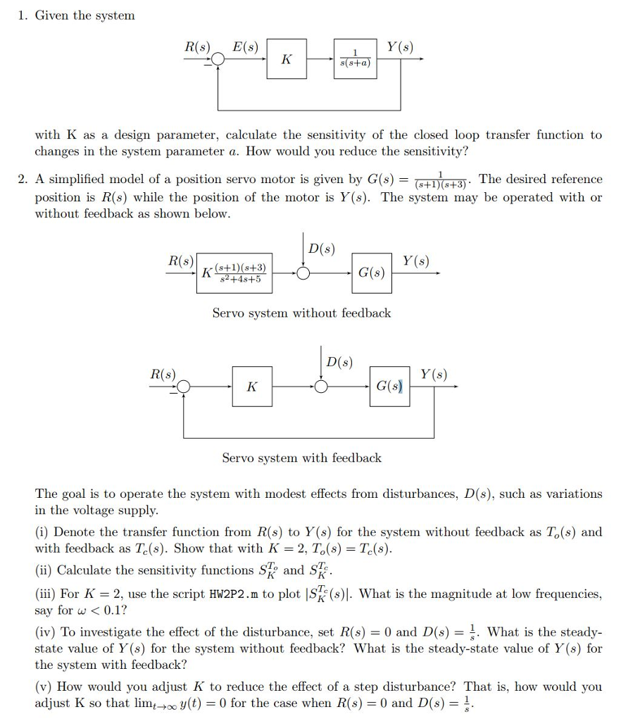 Solved 1. Given the system R(sE(s) Y (s) s(s+a) with K as a | Chegg.com