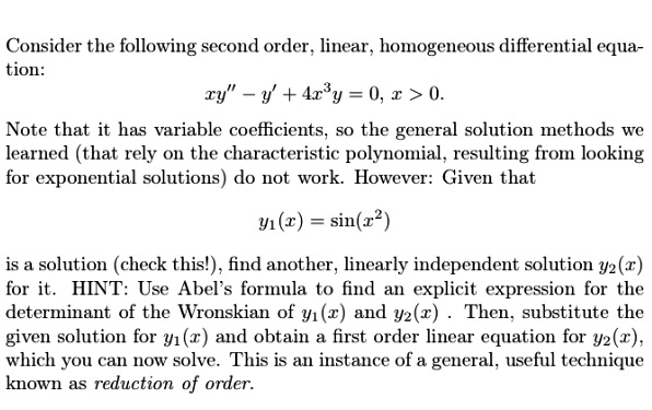 Solved Consider The Following Second Order Linear