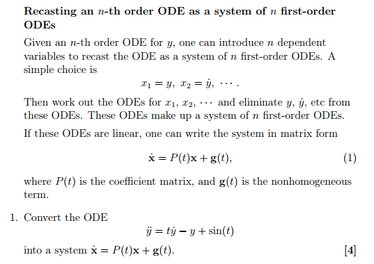 Solved Recasting an n-th order ODE as a system of n | Chegg.com
