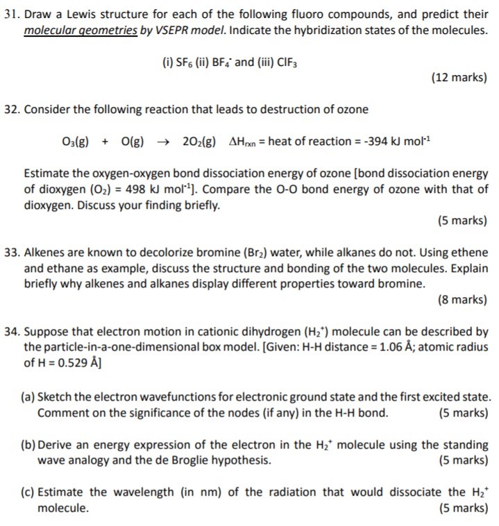 Solved 31 Draw A Lewis Structure For Each Of The Following