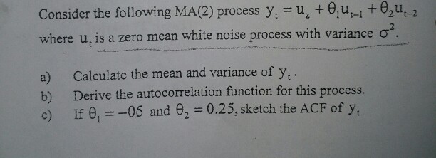 Solved Consider the following MA(2) process yt = uz + θ.4-1 | Chegg.com
