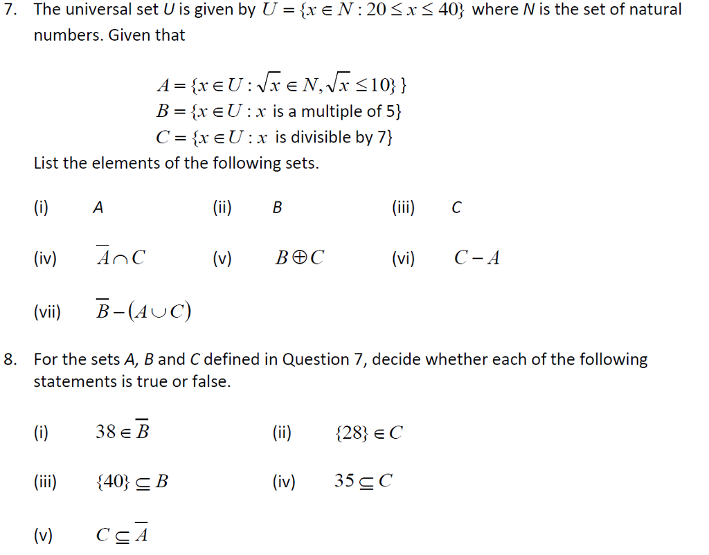 Solved 7. The universal set U is given by numbers. Given | Chegg.com