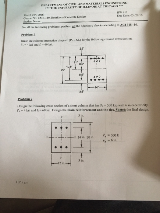 Solved 1) Draw the column interaction diagram Pn-Mn for the | Chegg.com