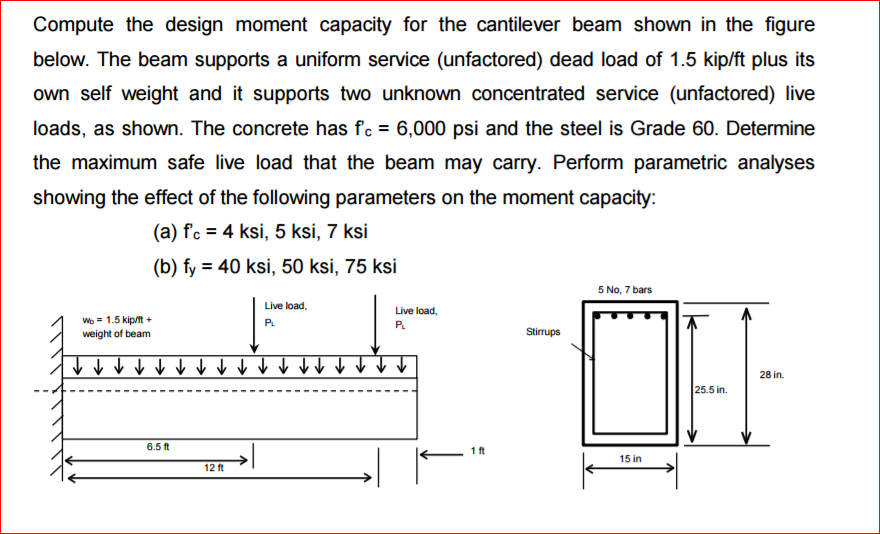 Solved Compute the design moment capacity for the cantilever | Chegg.com