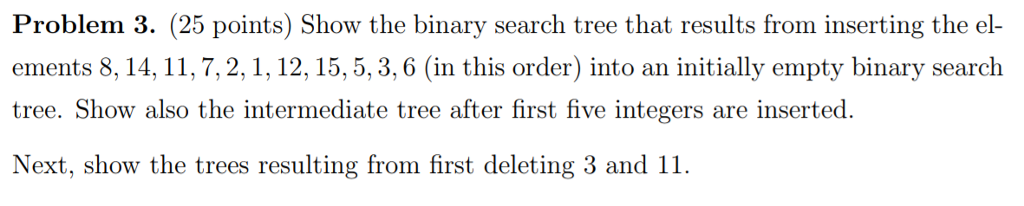 Solved Problem 3. (25 points) Show the binary search tree | Chegg.com