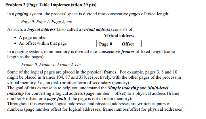 Problem 2 (Page Table Implementation 29 pts) In a | Chegg.com