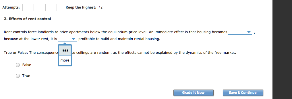 Solved Attempts: Keep the Highest: /2 2. Effects of rent | Chegg.com