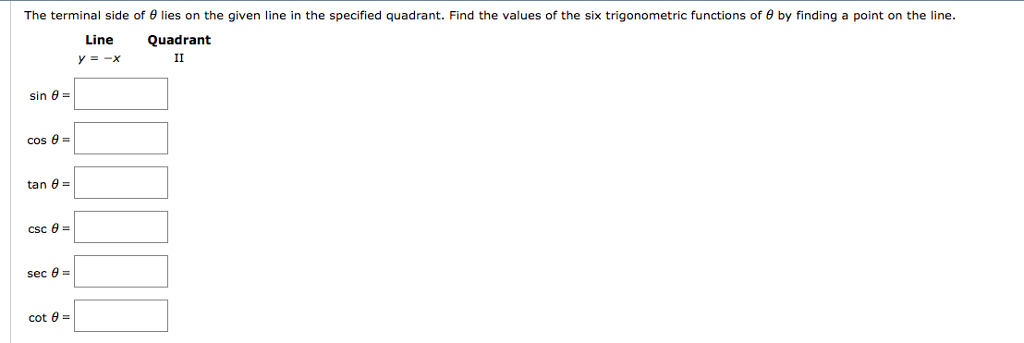 Solved The terminal side of theta lies on the given line in | Chegg.com