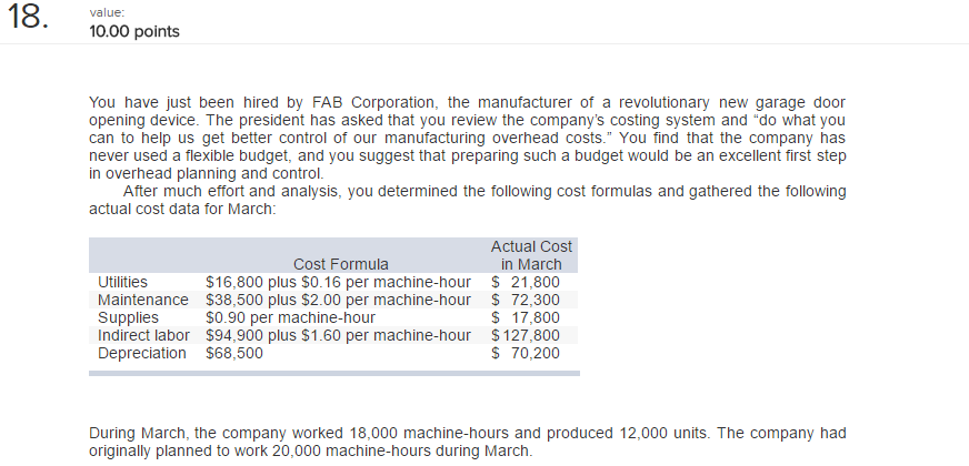 Solved 18 value 10.00 points You have just been hired by FAB | Chegg.com Solved 18 value 10.00 points You have just been hired by FAB | Chegg.com