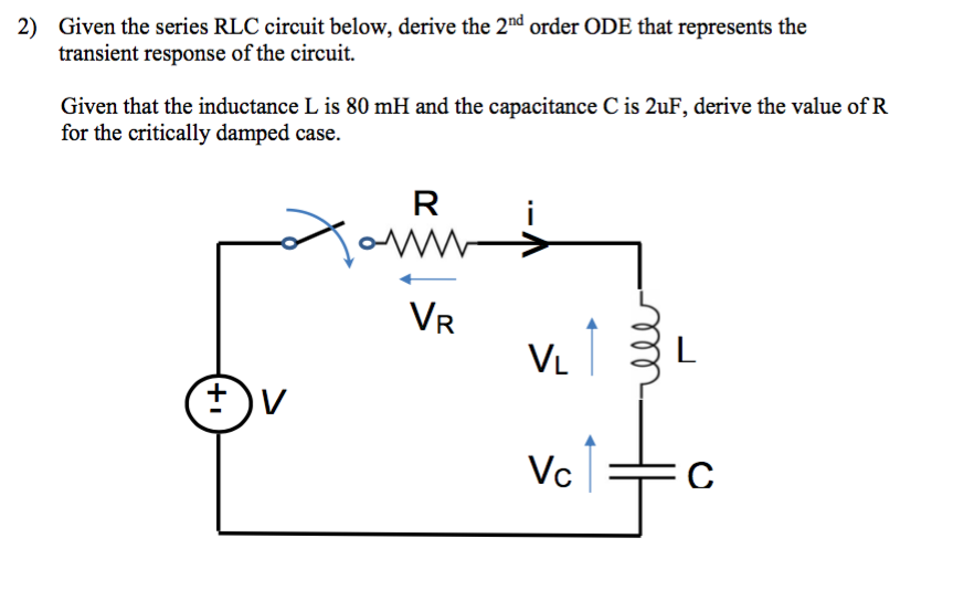 Solved 2) Given the series RLC cireuit below, derive the 2d | Chegg.com