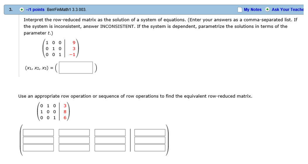 Solved Interpret the row-reduced matrix as the solution of a | Chegg.com