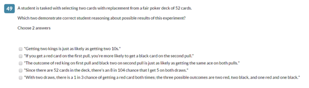 Solved A student is tasked with selecting two cards with | Chegg.com