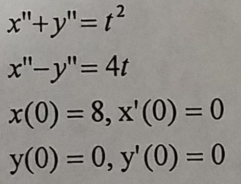 Solved x"+y" = t^2 x"-y" = 4t x(0) = 8, x(0) = 0 y(0) = | Chegg.com