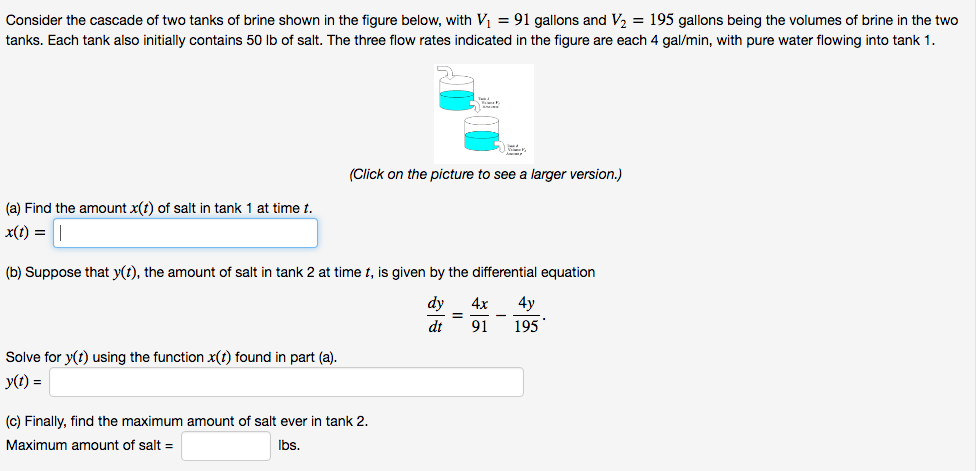 Solved Consider the cascade of two tanks of brine shown in | Chegg.com