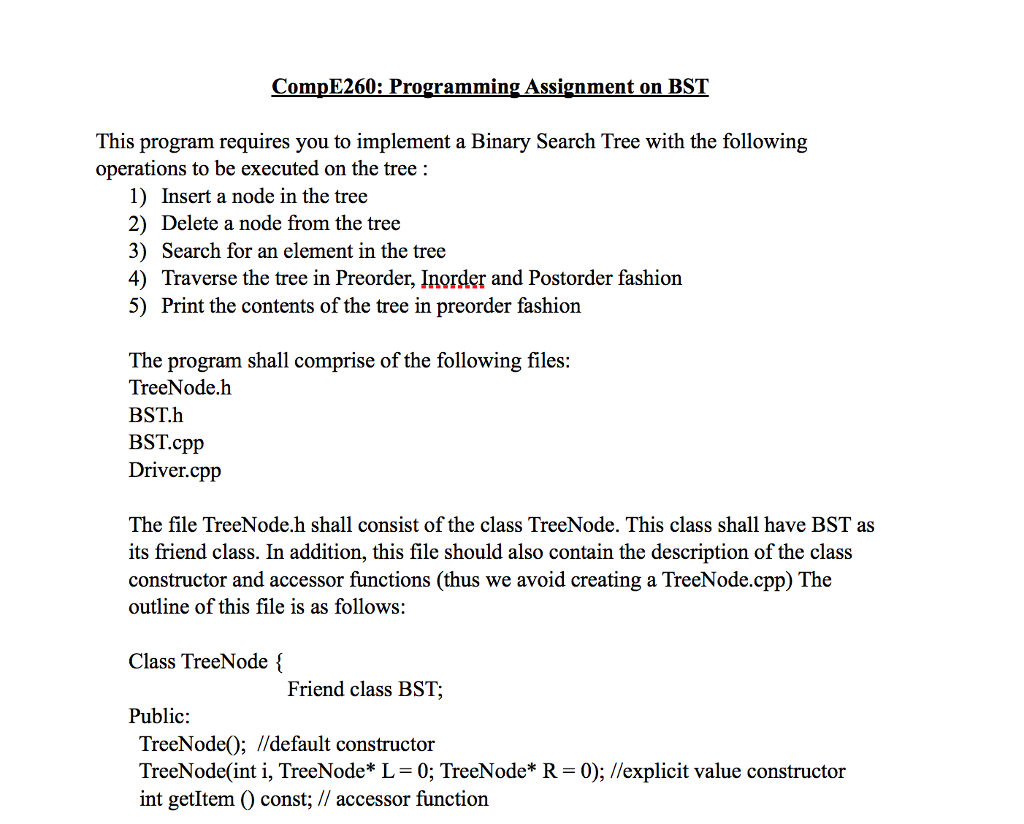 Solved CompE260: Programming Assignment on BST This program | Chegg.com Solved CompE260: Programming Assignment on BST This program | Chegg.com