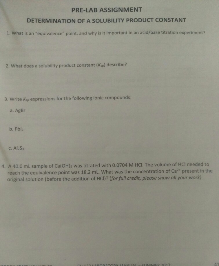 Solved PRE-LAB ASSIGNMENT DETERMINATION OF A SOLUBILITY | Chegg.com