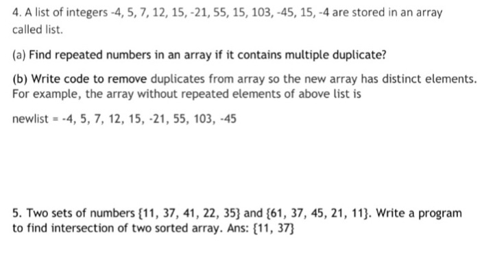 Solved A list of integers -4, 5, 7, 12, 15, -21, 55, 15, | Chegg.com