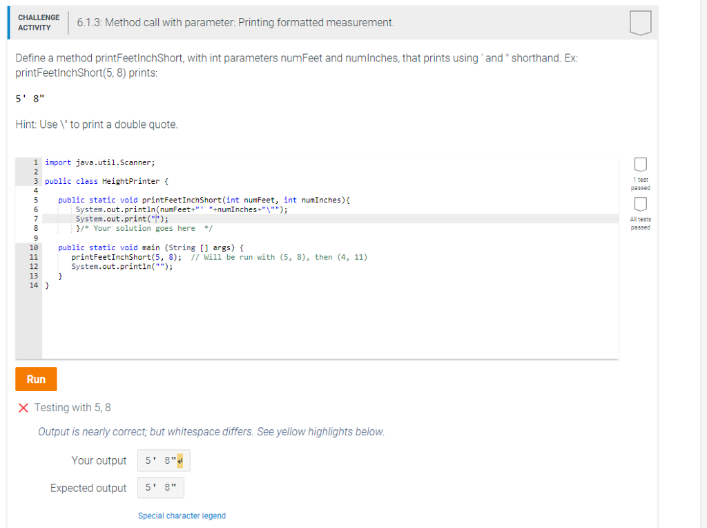 Solved ACAIVIT6.1.3 Method call with parameter. Printing | Chegg.com