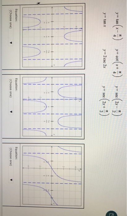 Solved y = tan (x - pi/4) y = cot(x + pi/4) y = sec (2x - | Chegg.com