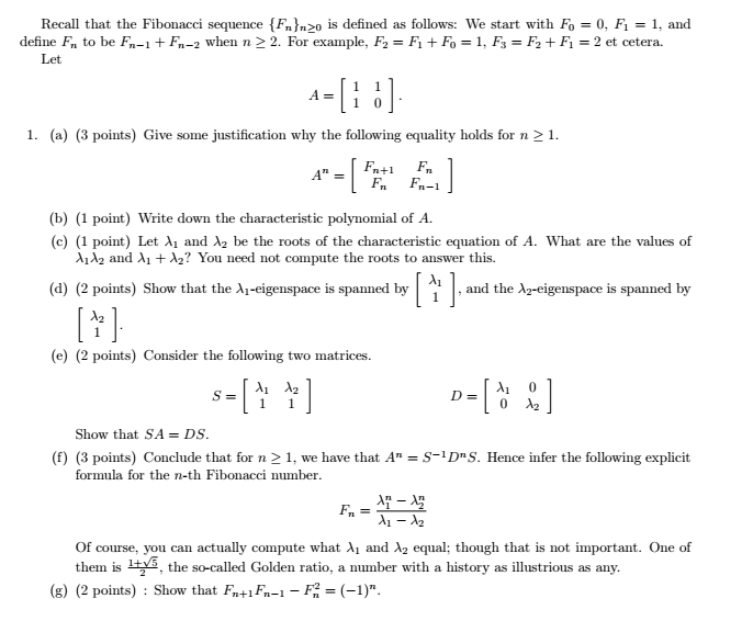 Solved Recall that the Fibonacci sequence {Fn}n?0 is defined | Chegg.com