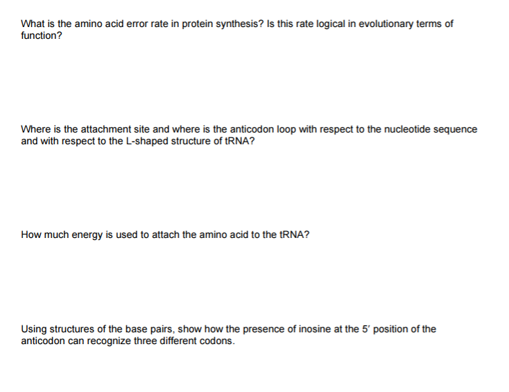 Solved What is the amino acid error rate in protein | Chegg.com